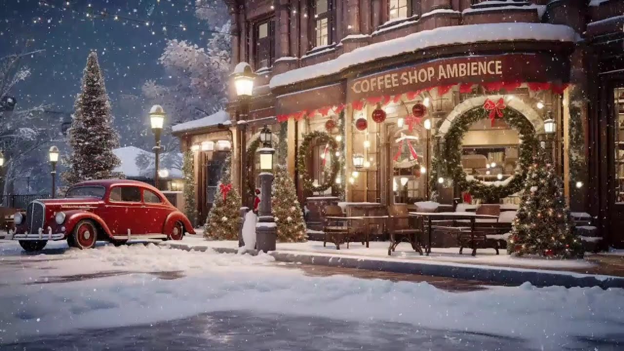 Jazz Winter Night at Snowy Coffee Shop Ambience | Jazz Relaxing Music ...