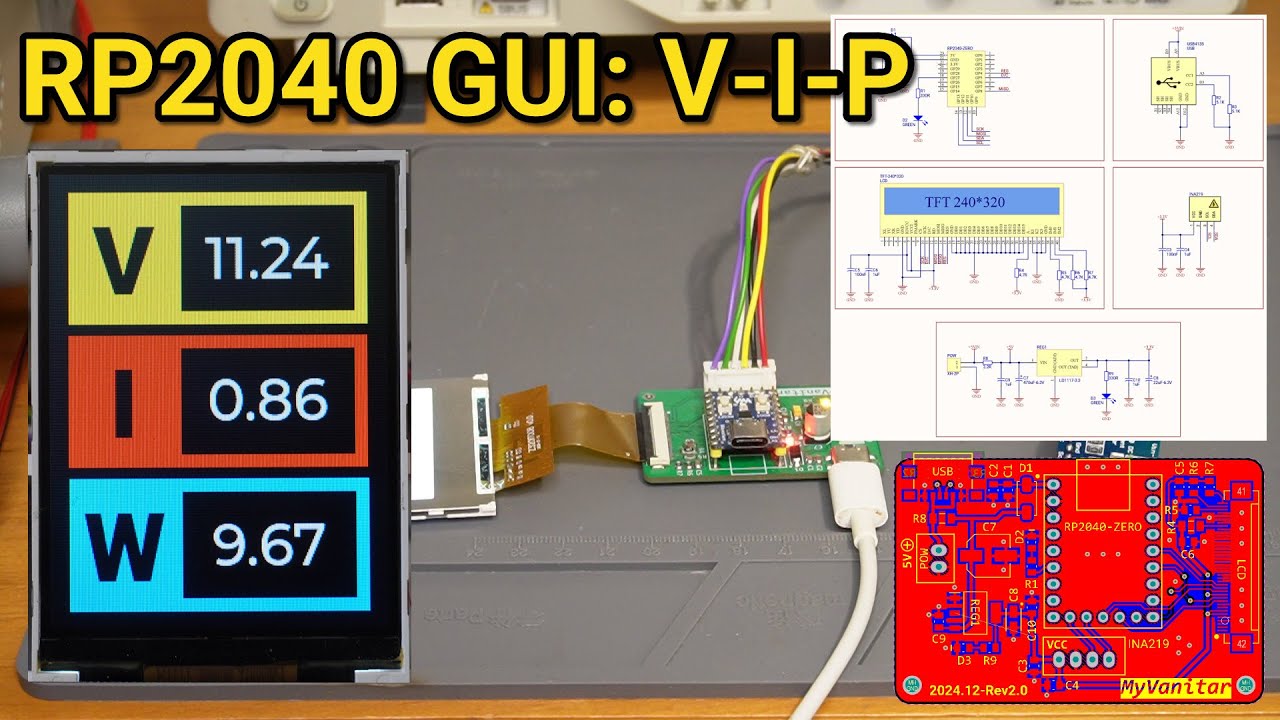 RP2040 and INA219, 3.2-inch GUI for DC Voltage, Current, and Power ...