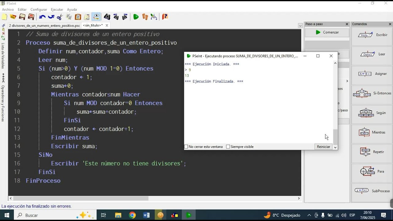 EJERCICIO 03 PSEINT - ESTRUCTURA DE CONTROL REPETITIVA WHILE – SUMA DE DIVISORES DE UN NUMERO ...