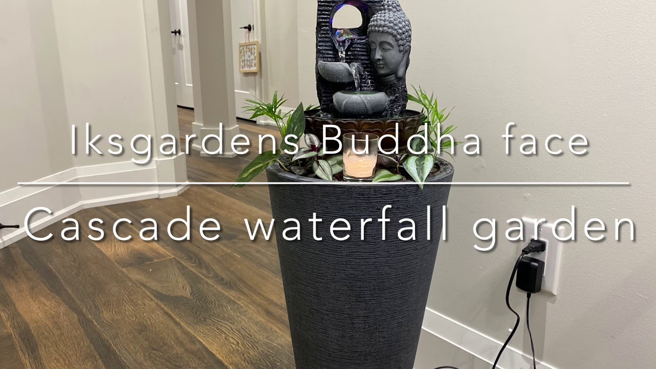 Iksgardens: Buddha face cascade waterfall garden with real plants - YouTube