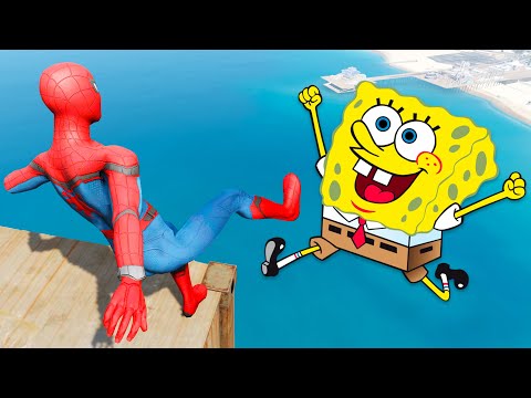 GTA 5 Spiderman vs Spongebob Funny Jumps/Ragdolls vol.4 [Euphoria Physics]