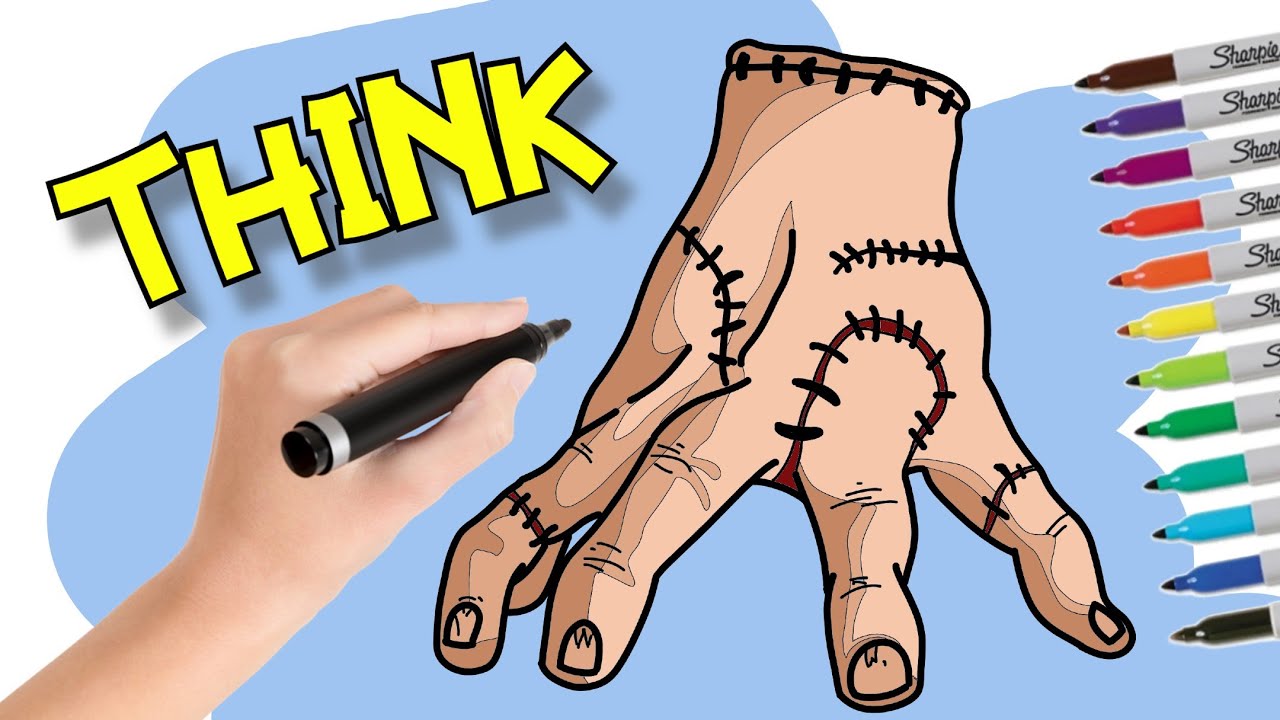How to draw THINK easy step by step | Hand Wednesday drawing | Addams ...