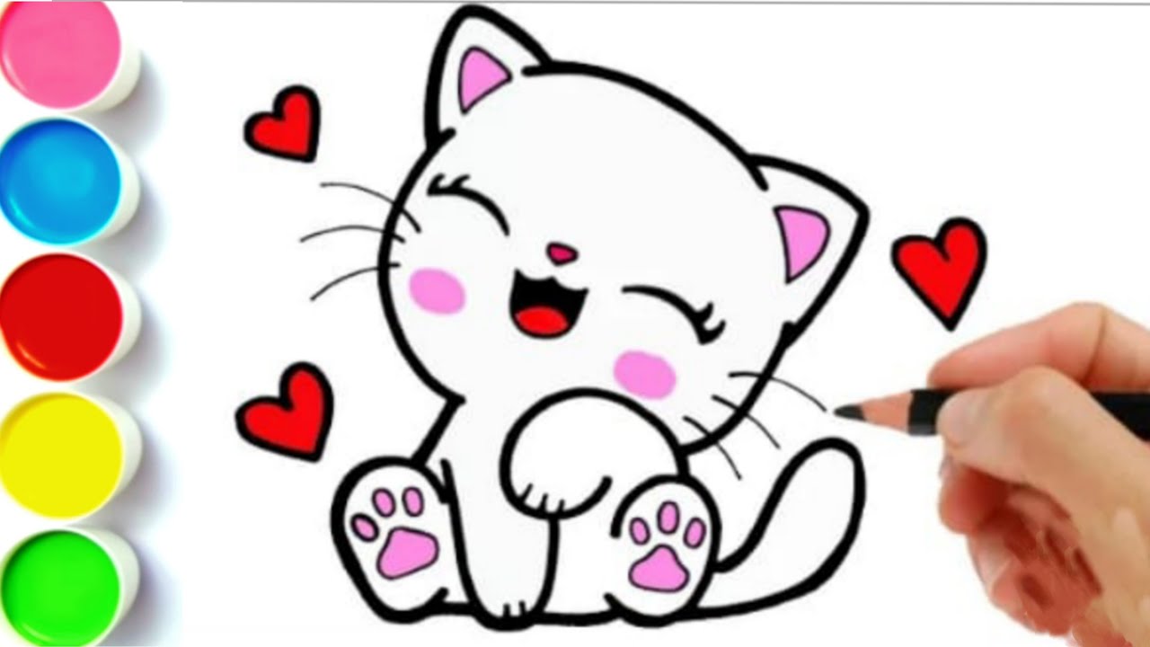 How to Draw a Cute Cat || Cat Drawing, Colouring and Painting for ...