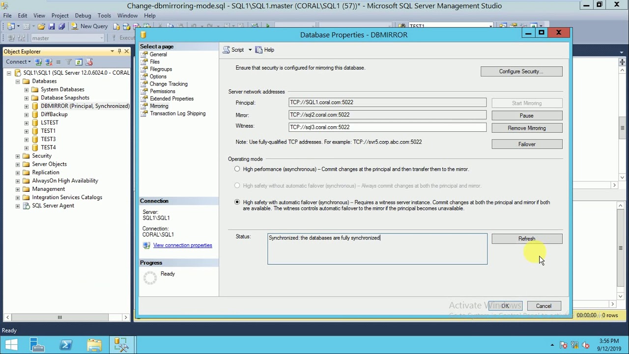 How to change Database Mirroring Operating Mode in SQL SERVER ? - YouTube