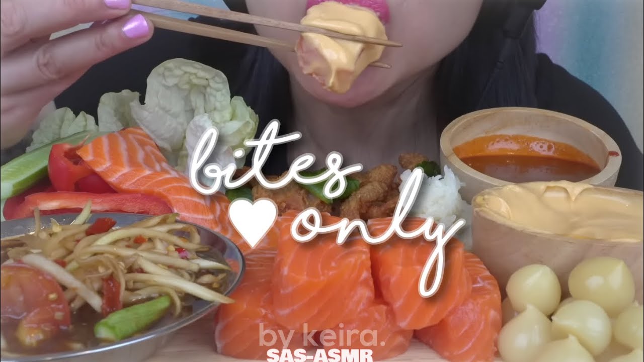 (BITES ONLY) SAS-ASMR | Sushi Grade Salmon Slab Sashimi & Papaya Salad ...