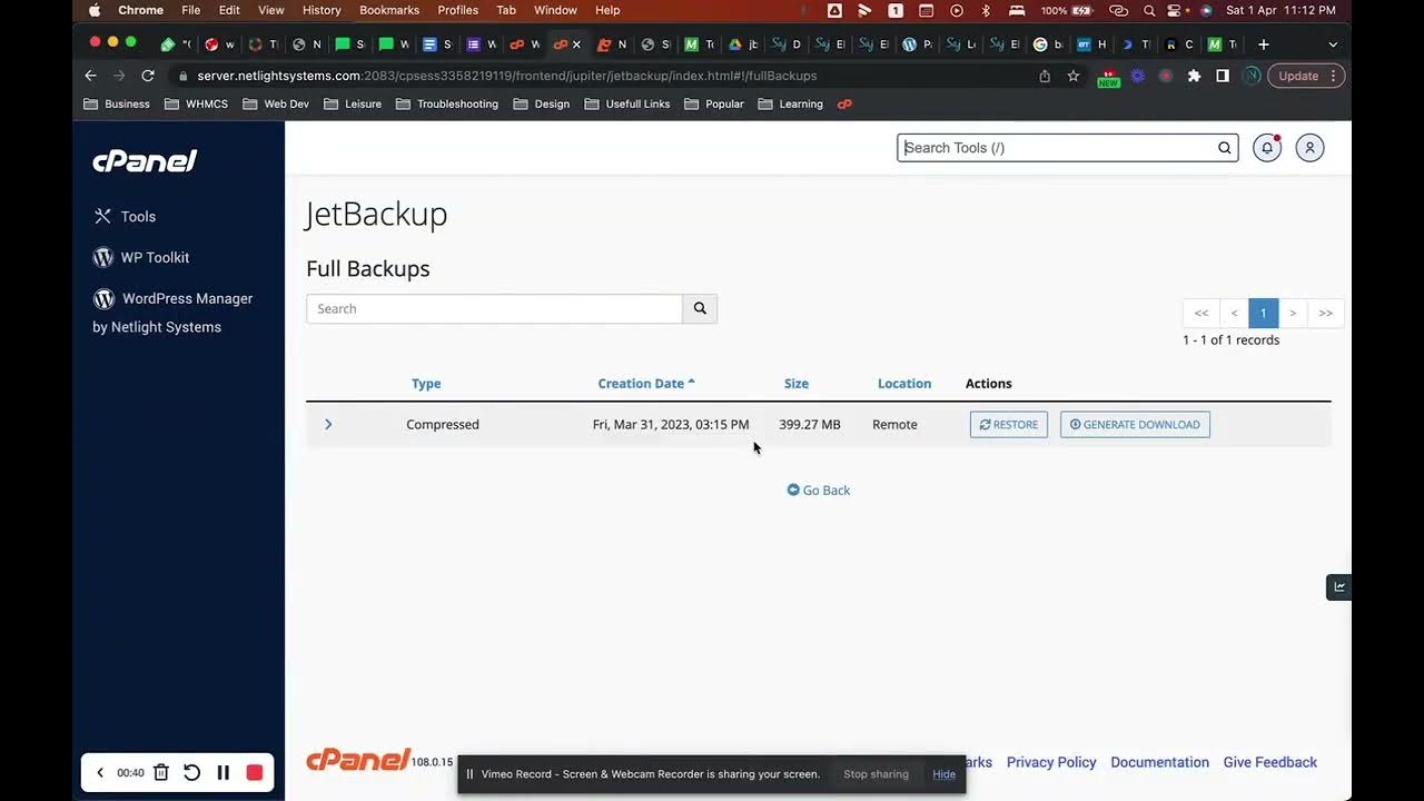 How to restore backups on Netlight Systems Server using JetBackup in cPanel - YouTube
