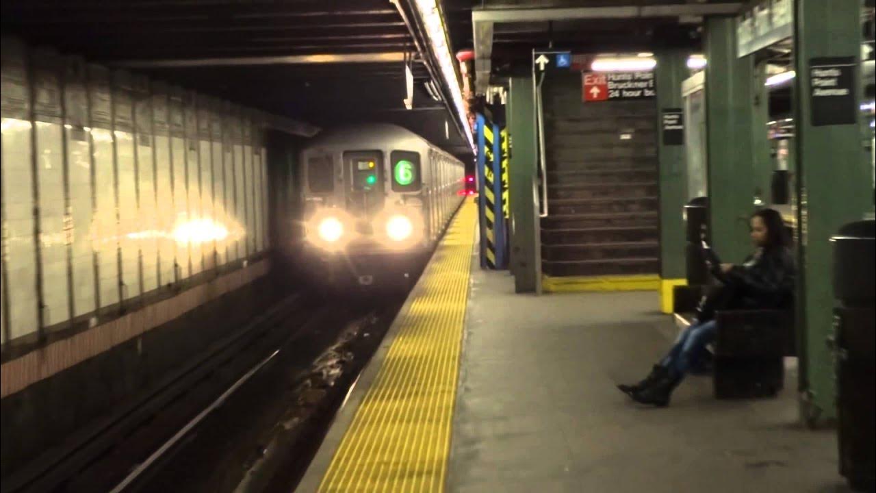 IRT Pelham Local & Express: Manhattan bound R-62A 6 express & local trains @ Hunts Point Avenue ...