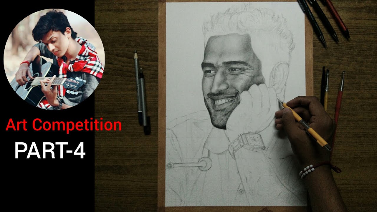 How to draw MS Dhoni for @ItsArtAdda art competition || Part-4 ...