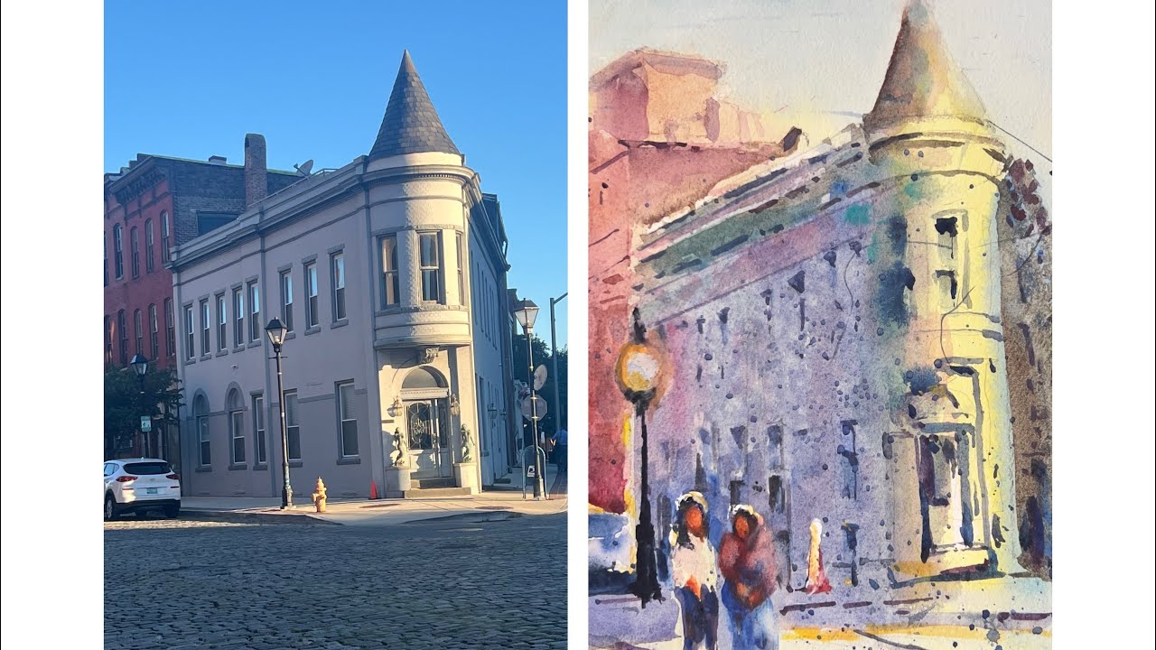 HOW TO PAINT CITY SCAPE WITH WATERCOLOR REAL TIME DEMO - YouTube