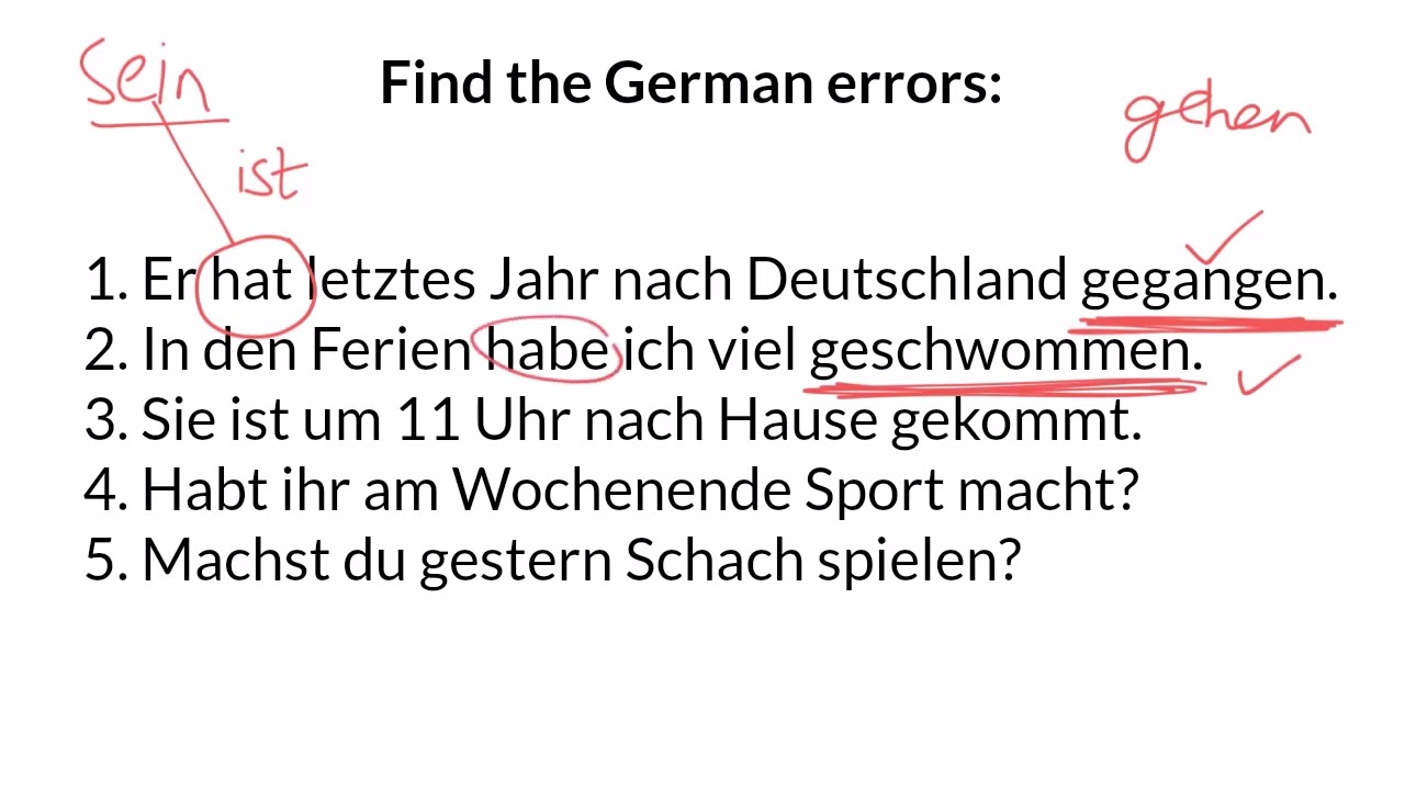 Find the German Errors | A2 | perfect past tense - YouTube
