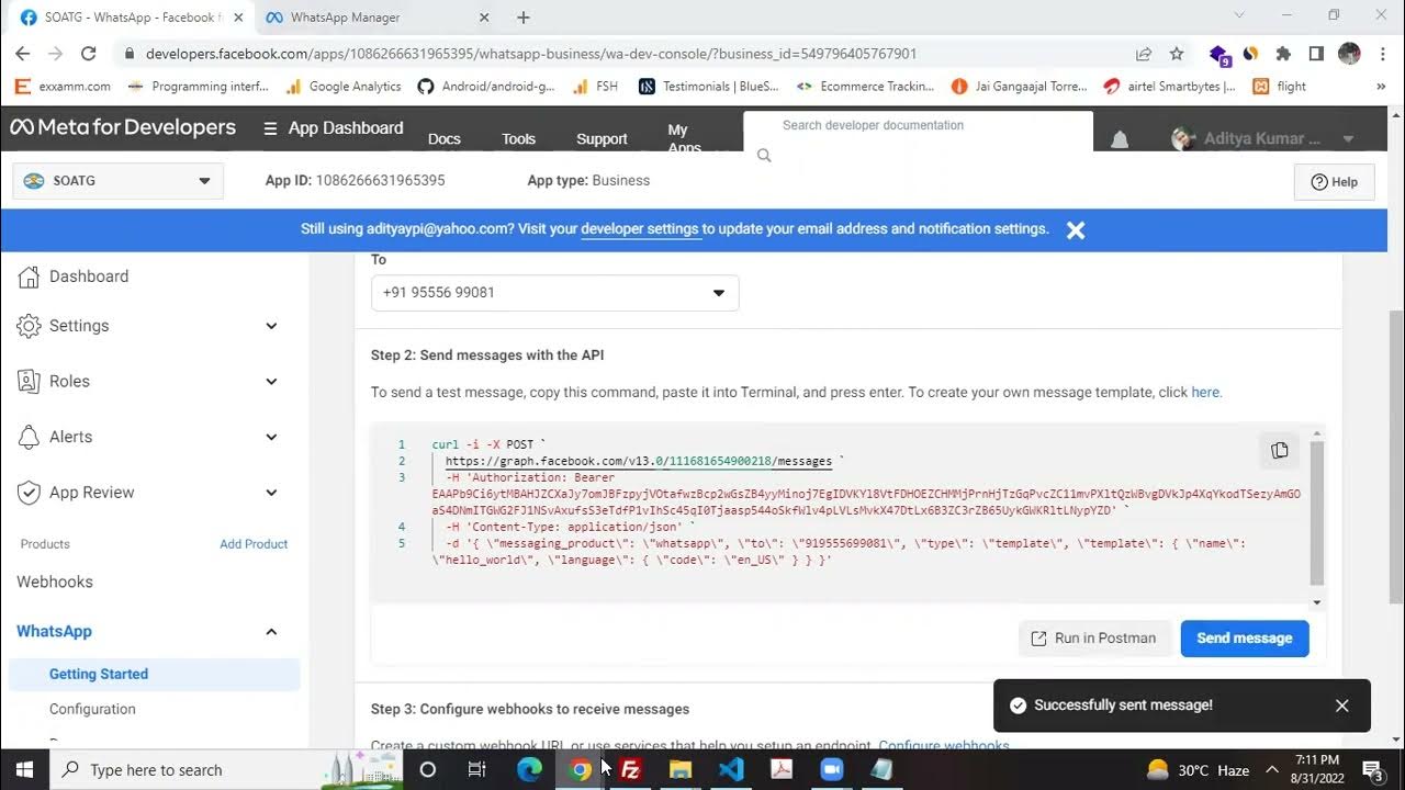 How to use WhastApp api for sending message, Part 3 soa technology #adityakumarsingh - YouTube