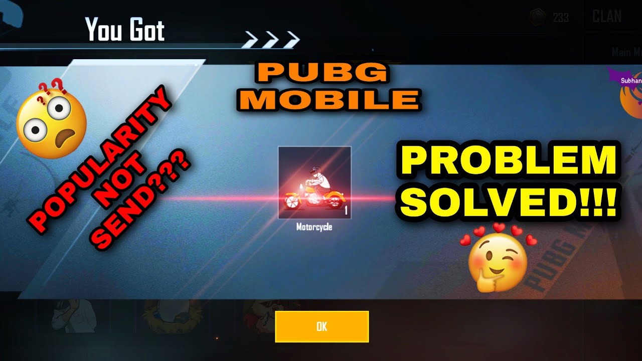 PUBG MOBILE PROBLEM | POPULARITY (MOTORCYCLE) NOT SEND... - YouTube