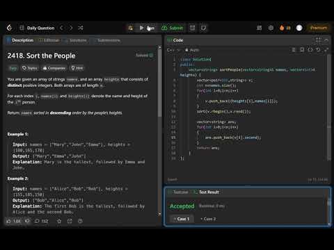 2418. Sort the people | C++ | Simple and easy explanation | Leetcode daily question | DSA - YouTube