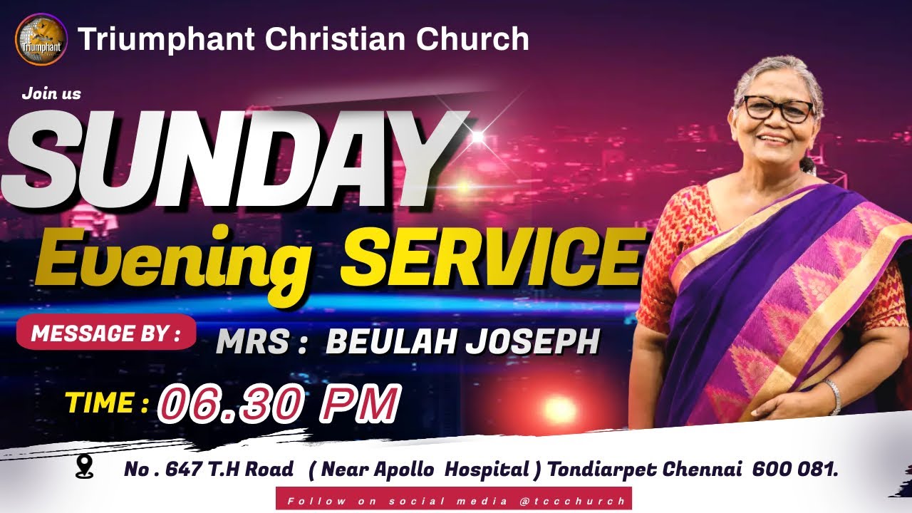 TCC🔴SUNDAY EVENING SERVICE // TIME : 6.30 PM // MRS : BEULAH JOSEPH 23. ...