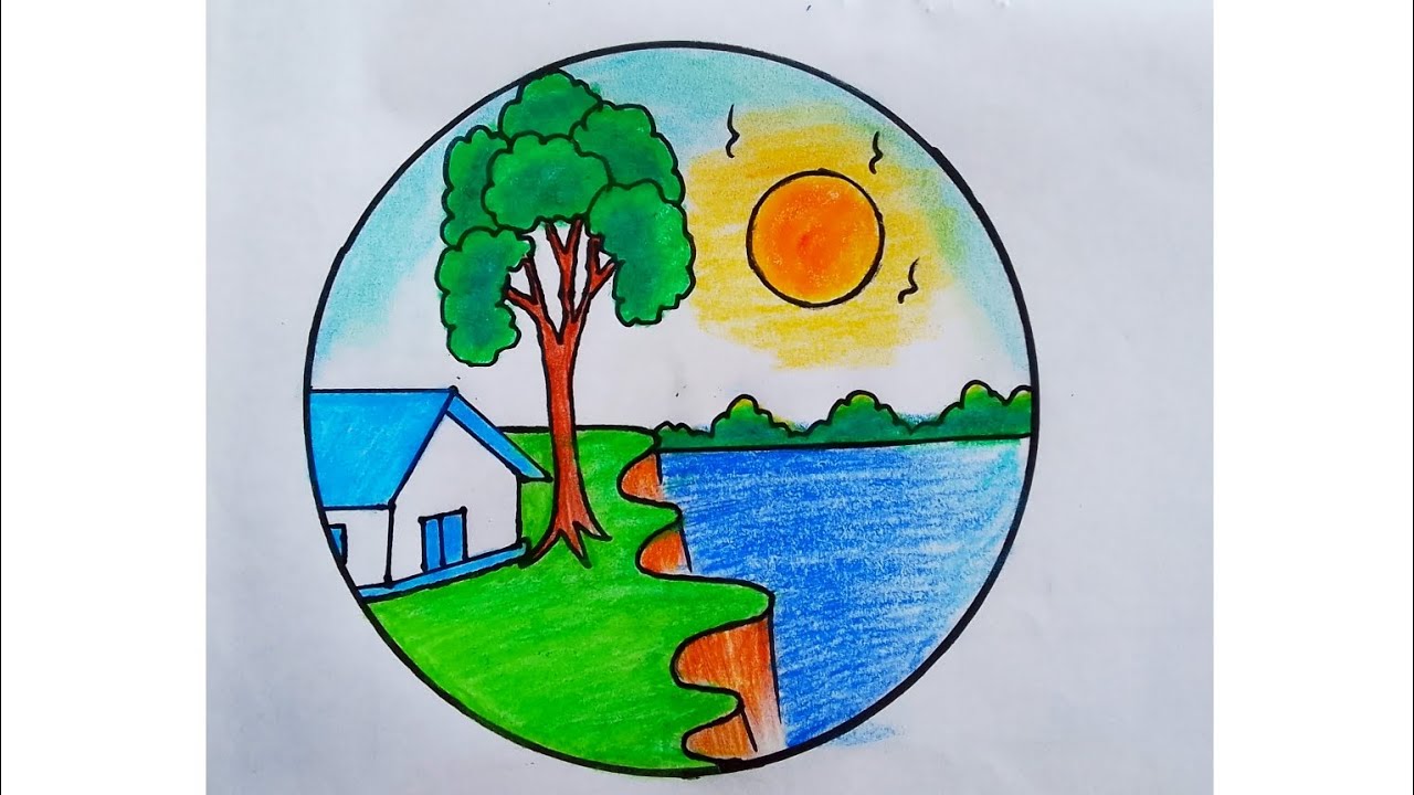 Circular drawing || how to draw easy circle scenery step by step ||# ...