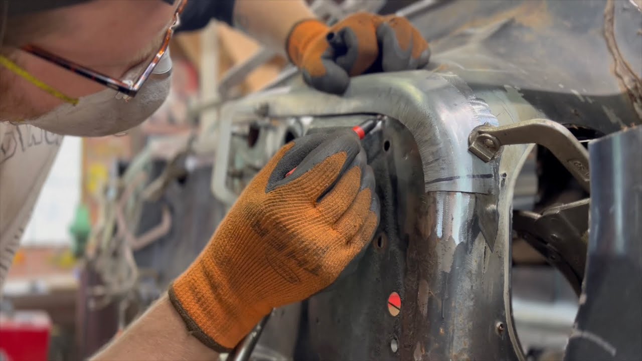 C10 Firewall repair pt 2- custom fabrication compound curves - YouTube