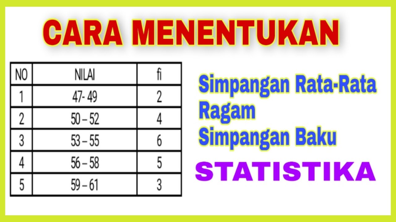 STATISTIKA | Menentukan Simpangan rata2, ragam dan simpangan baku data ...