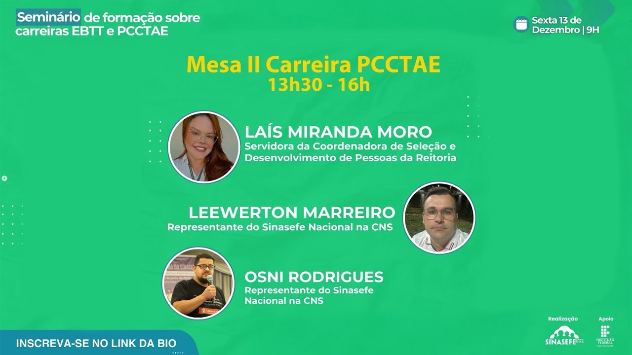 Seminário de Formação sobre Carreiras EBTT e PCCTAE! - TARDE- SALA 01 ...