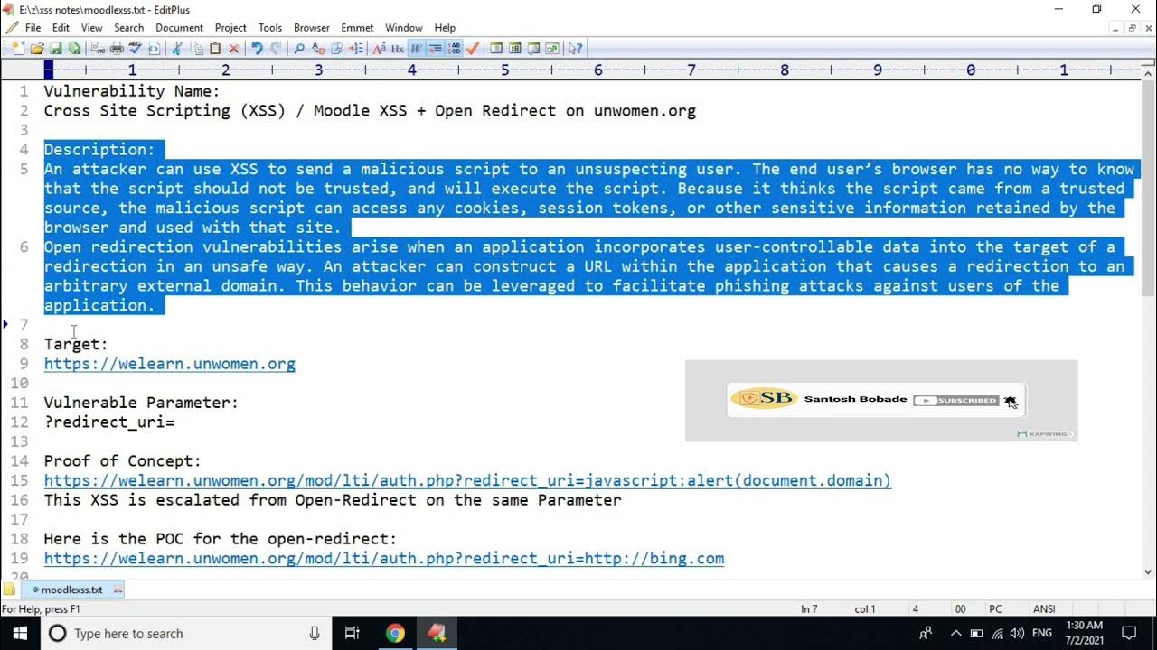 Cross Site Scripting(XSS)/Moodle XSS + Open Redirection on unwomen.org - YouTube