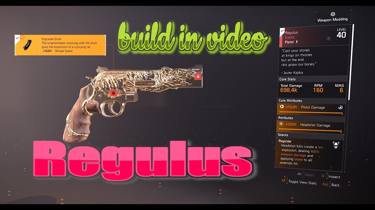 REGULUS BUILD IN VIDEO , the division 2, wony, max dmg, gameplay ,tu 12 ...