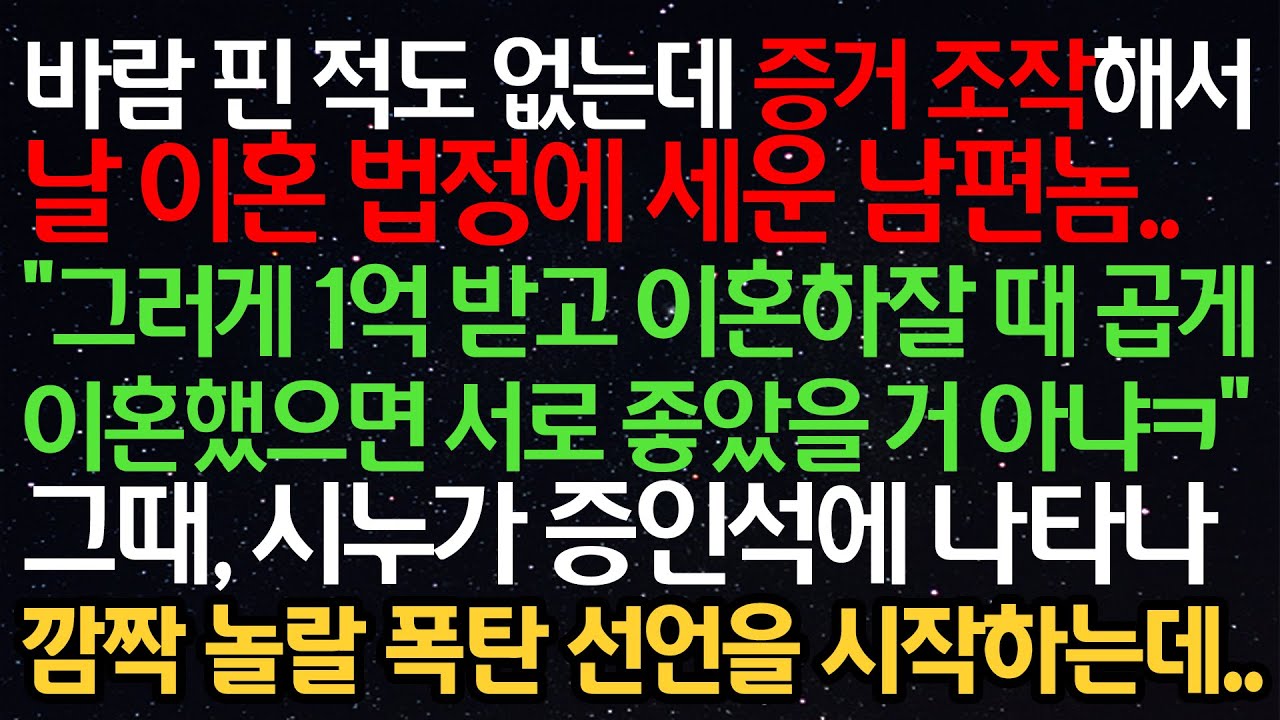 실화사연 바람 핀 적도 없는데 증거 조작해서 날 법정에 세운 남편 그러게 1억받고 이혼하잘 때 했으면 좋았을 거 아냐ㅋ”그때