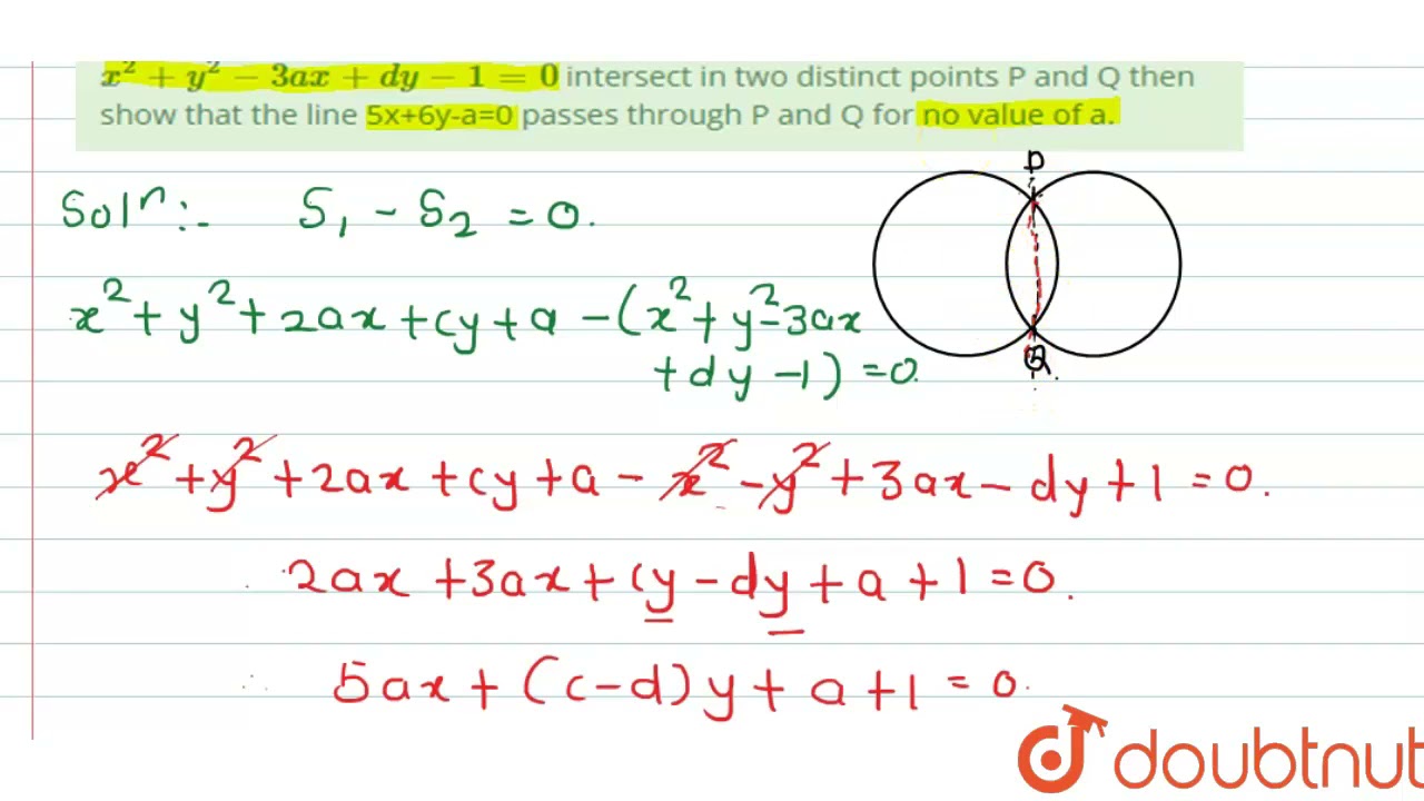 If The Circles X 2 y 2 2ax cy a 0 And X 2 y 2 3ax dy 1 0 Intersect In If The Circles X 2 y 2 2ax cy a 0 And X 2 y 2 3ax dy 1 0 Intersect In