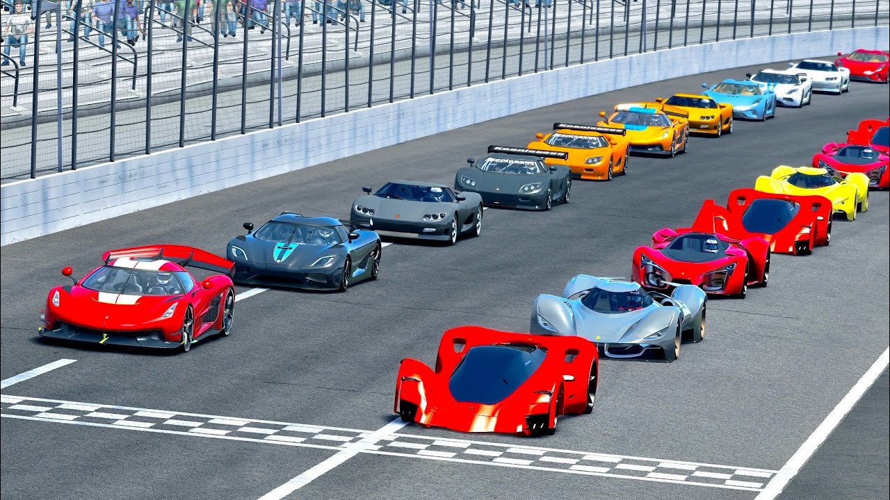 Ferrari Concept Hypercars vs Koenigsegg Hypercars at Oval Motorspeedway ...