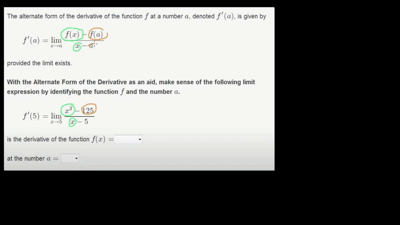 Worked examp Derivative from limit expression | Basic Math concepts for ...