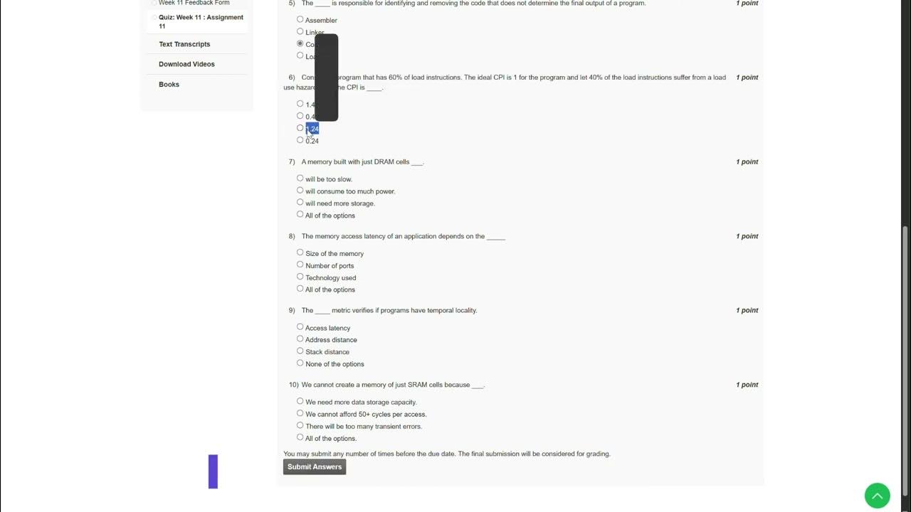 NPTEL Computer Architecture Week 11 Assignment Solution August 2024 IIT Delhi - YouTube