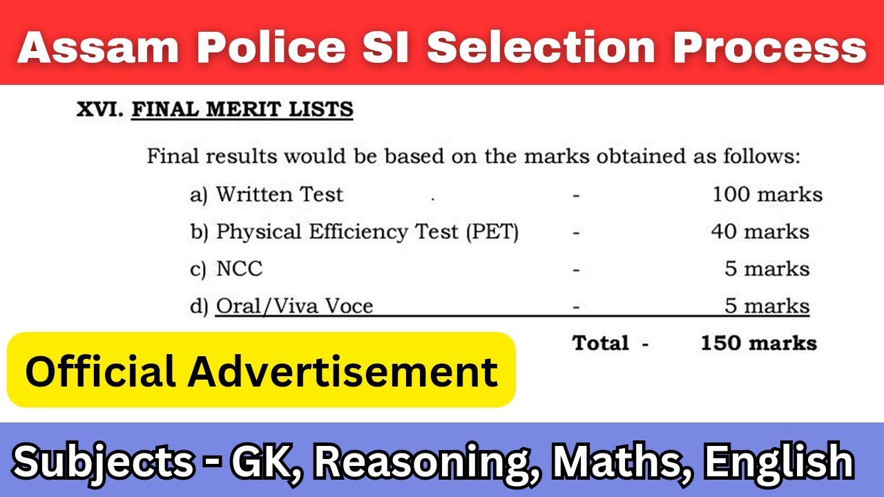Assam Police SI Selection Process 2024 || Written Exam / PET and PST ...