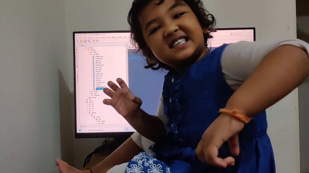 Saanvi pretends to work on computer and papa disturbs her - YouTube