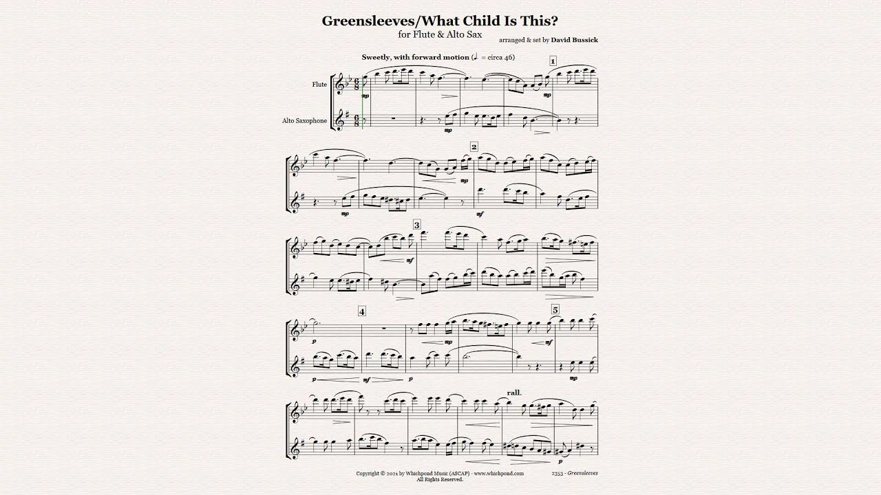 Greensleeves/What Child Is This for Flute & Alto Sax Duet PDF Christmas ...