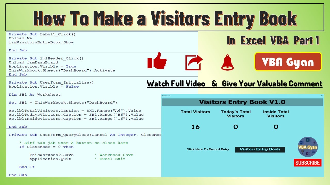 How To Make a Visitors Entry Book in Excel VBA Part 1 - YouTube
