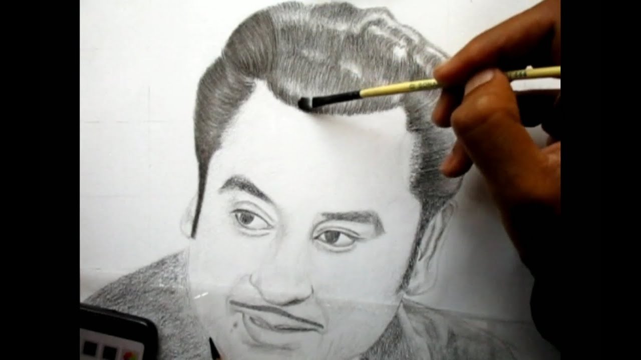 Kishore Kumar drawing with charcoal pencil only - YouTube
