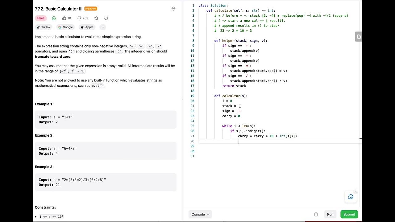772 Basic Calculator III, 224, 227 - YouTube