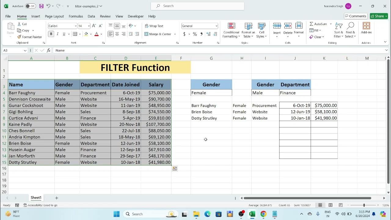 How to Use Excel FILTER Function ।। Filter With Multiple Criteria ।। Excel मैं FILTER फंक्शन ...