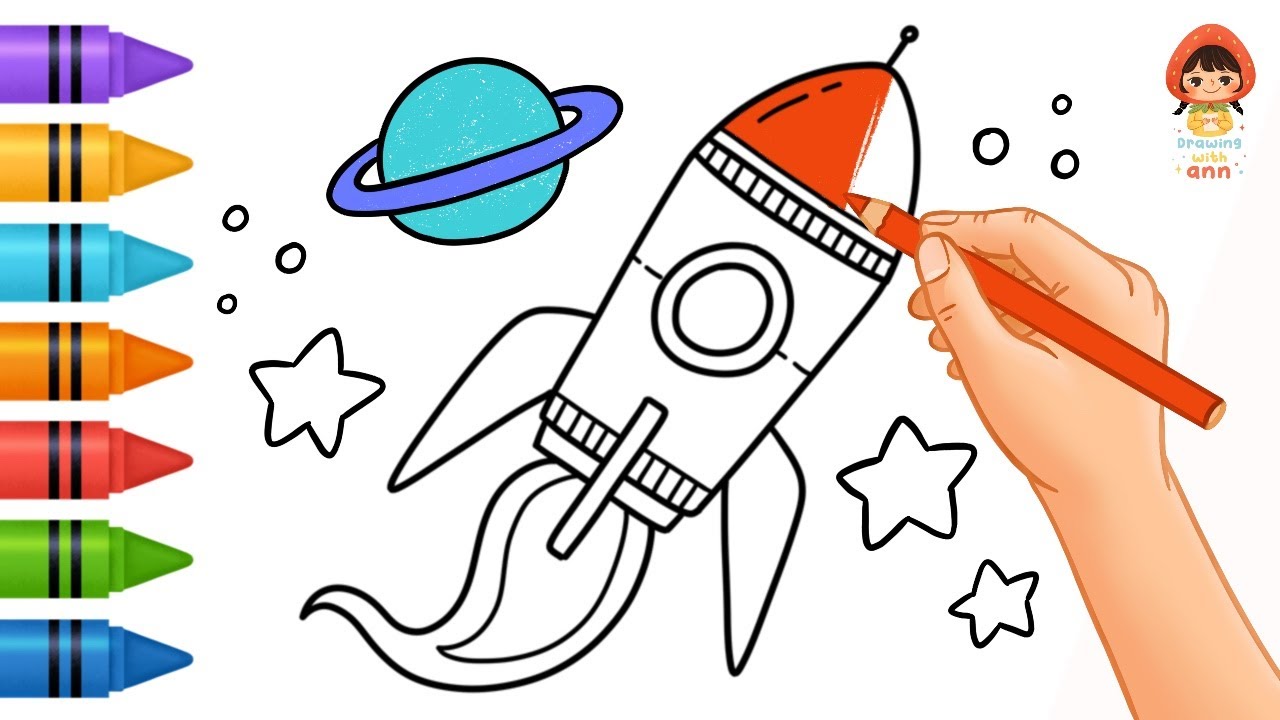 How to Draw Rocket, Planet, and Star, Space Theme Easy Drawing for Kids ...