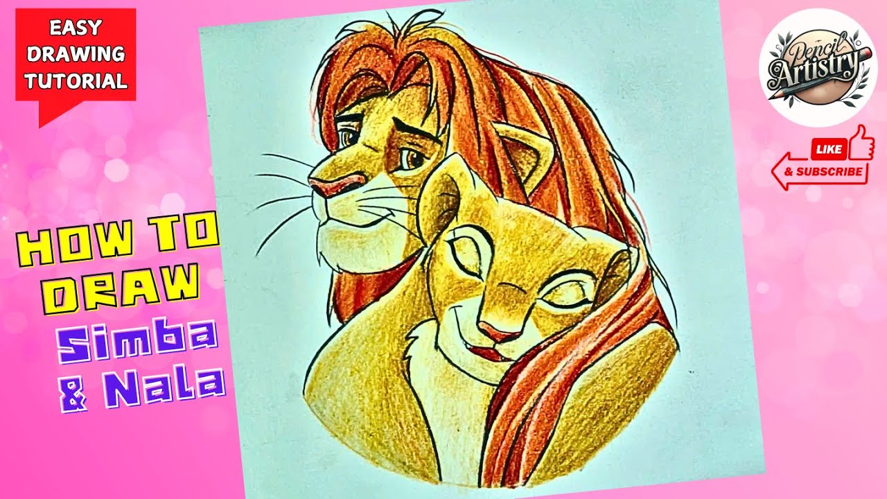 How To Drawing Simba and Nala from The Lion King with pencil and color ...
