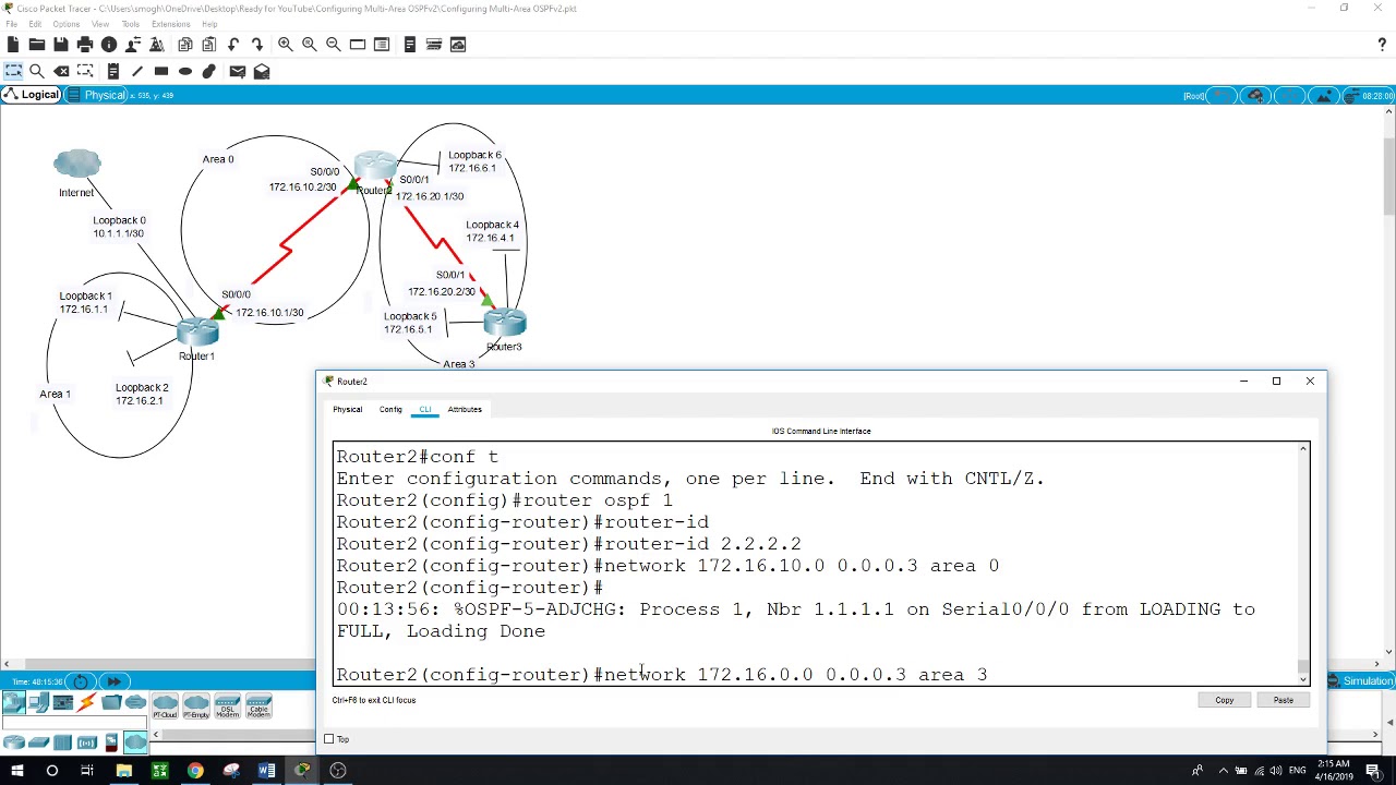 Configuring Multi-Area OSPFv2, Packet Tracer v 7.2 - YouTube