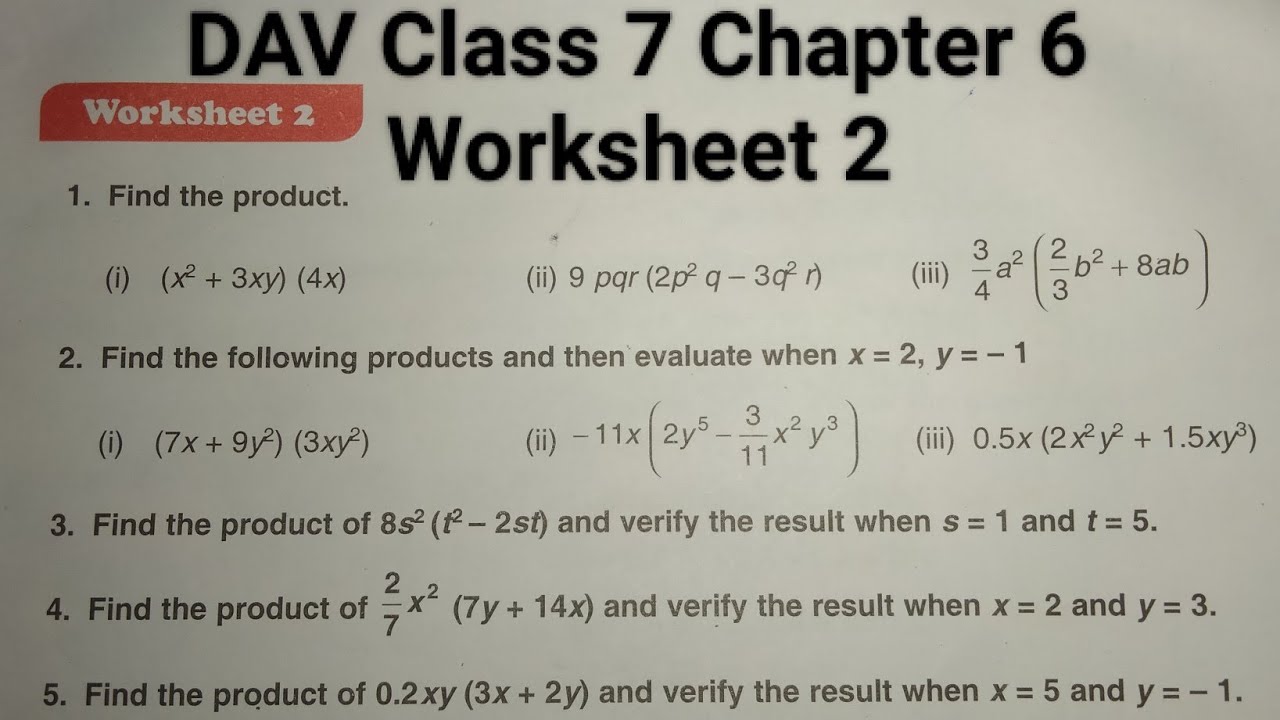 DAV class 7 chapter 6 worksheet 2 ।Class 7 maths chapter 6 worksheet 2 ...