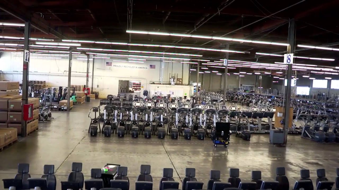 Used Gym Equipment refurbishing factory tour Fly Over 2 - YouTube