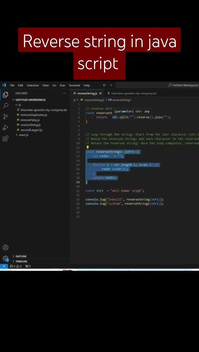 Reverse String in Java script #interview#javascript#coding#reactjs - YouTube