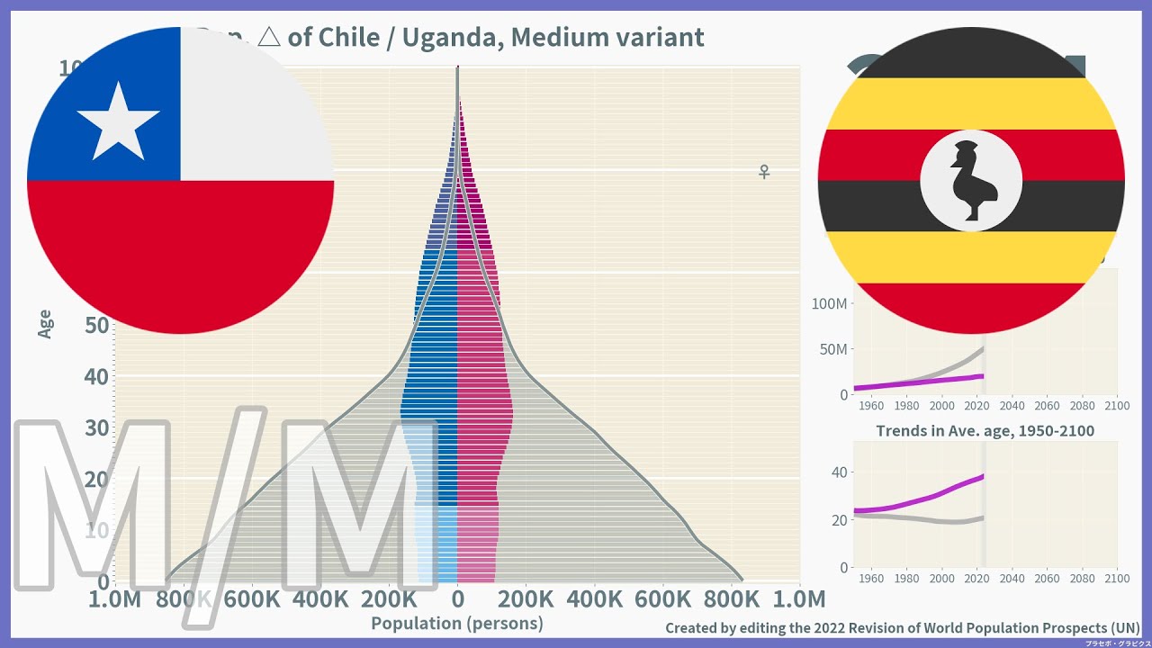 [🇨🇱Chile vs 🇺🇬Uganda] Comparison of Population Pyramids (1950-2100 ...