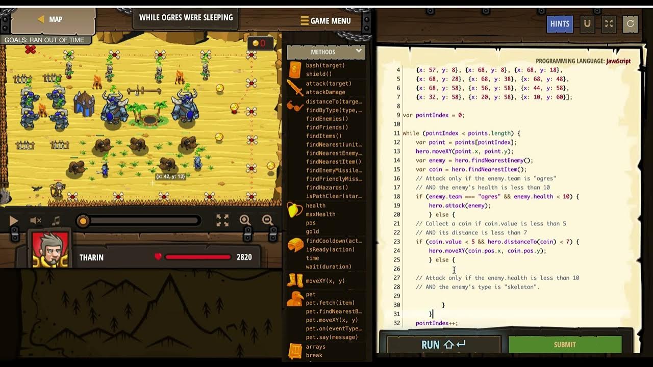 CodeCombat - While Ogres Were Sleeping - JavaScript - YouTube