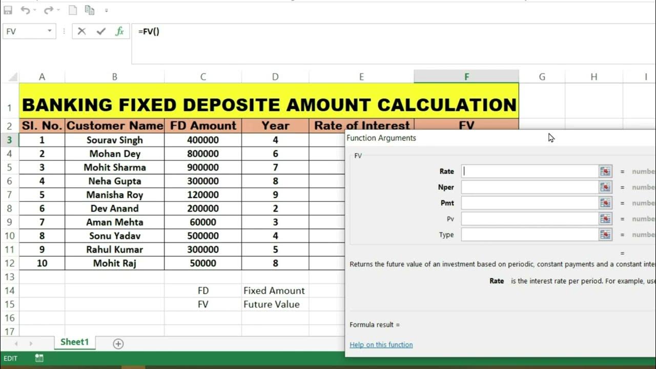 Calculating Fixed Deposit Maturity Amount | Future Value in Excel - YouTube
