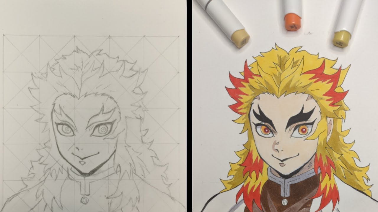 How to Draw Kyojuro Rengoku Easy - Demon Slayer (Kimetsu no Yaiba / 鬼滅の ...