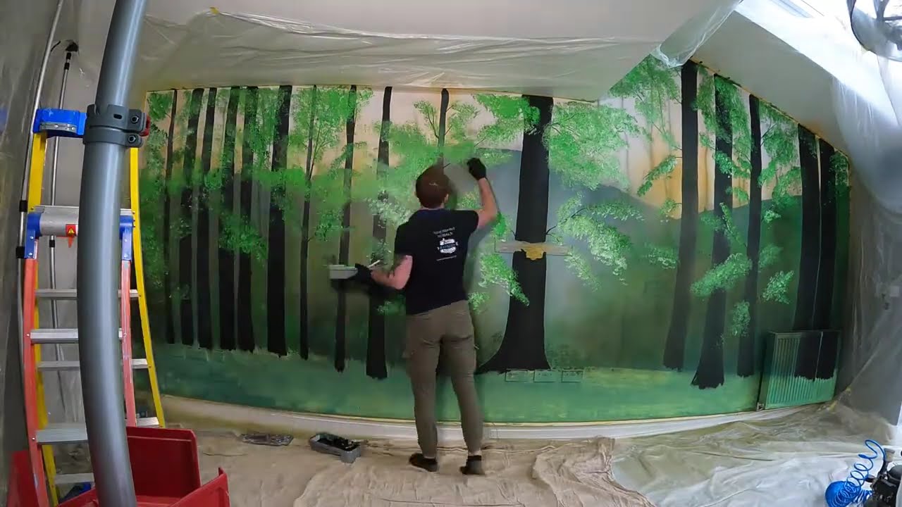 Hand painted wall - Forest Mural - YouTube