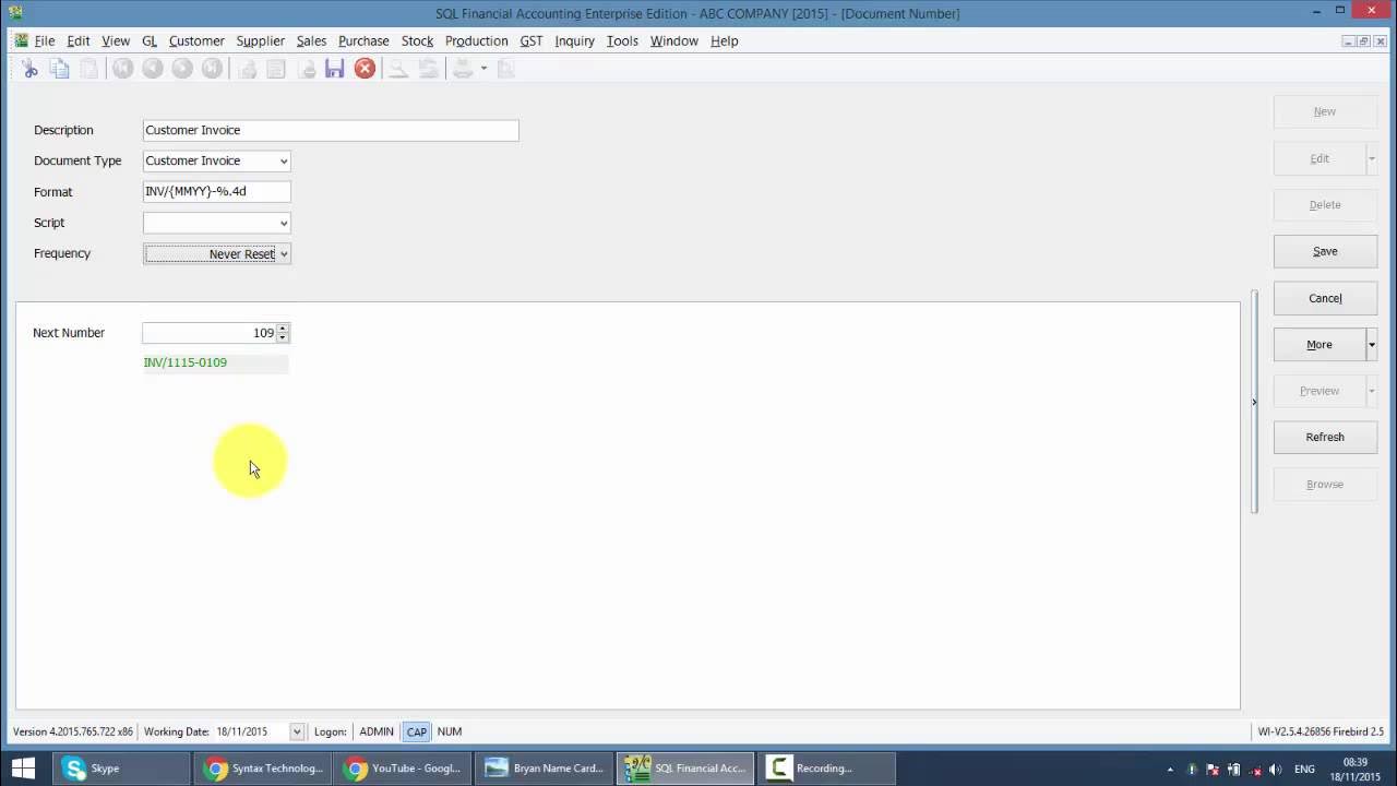 SQL ACCOUNTING SYSTEM GST 054 MAINTAIN DOCUMENT NUMBER - YouTube