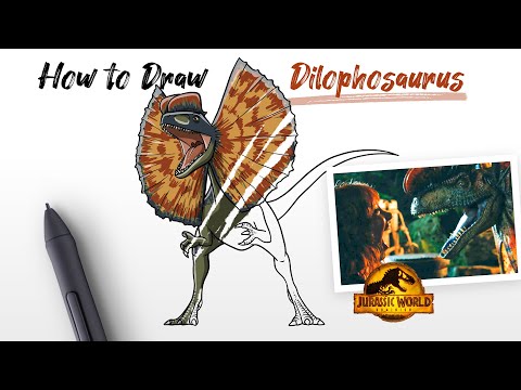 How to Draw Dilophosaurus dinosaur from Jurassic World Dominion Easy Step By Step