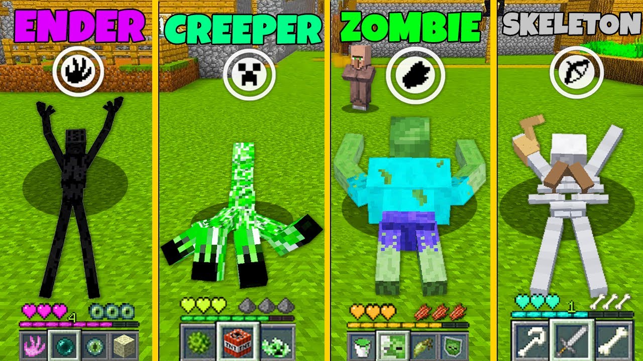 ALL MUTANT MOBS CAME INTO THE VILLAGE ENDERMAN ZOMBIE CREEPER SKELETON ...